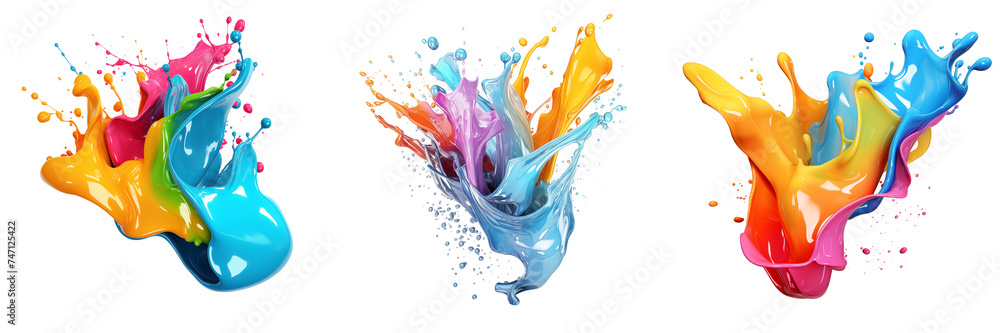 Bright colorful falling paint splash with liquid drops. Isolated on ...