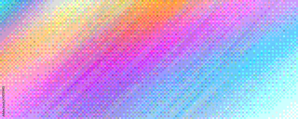 Pixelated rainbow holographic diagonal gradient background with ...