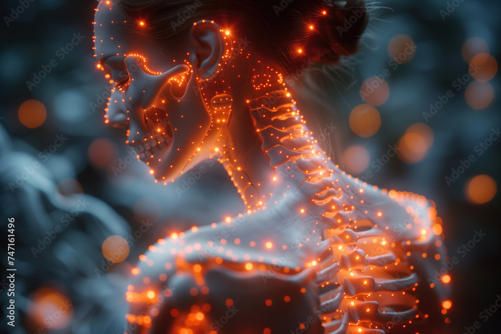 Stock-Illustration „Hernia of the cervical spine, neck pain, woman ...