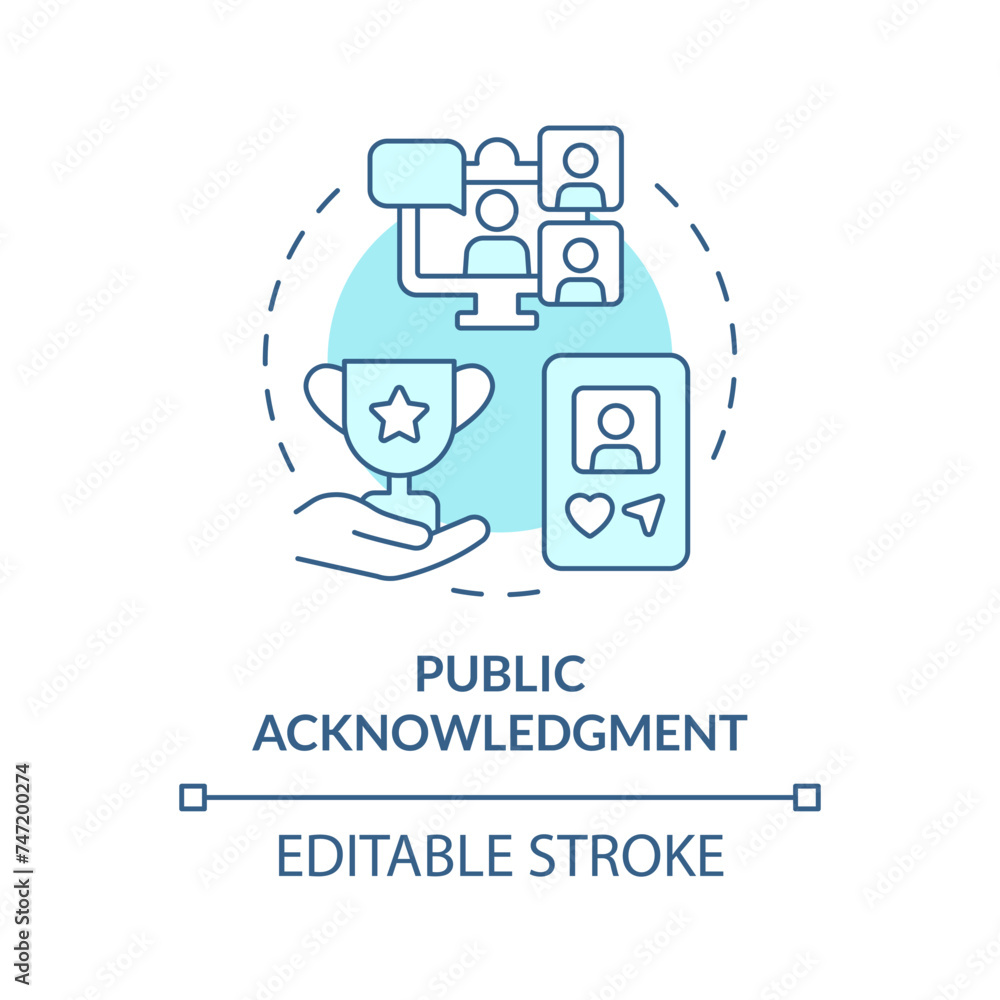 Public acknowledgement soft blue concept icon. Employee recognition ...
