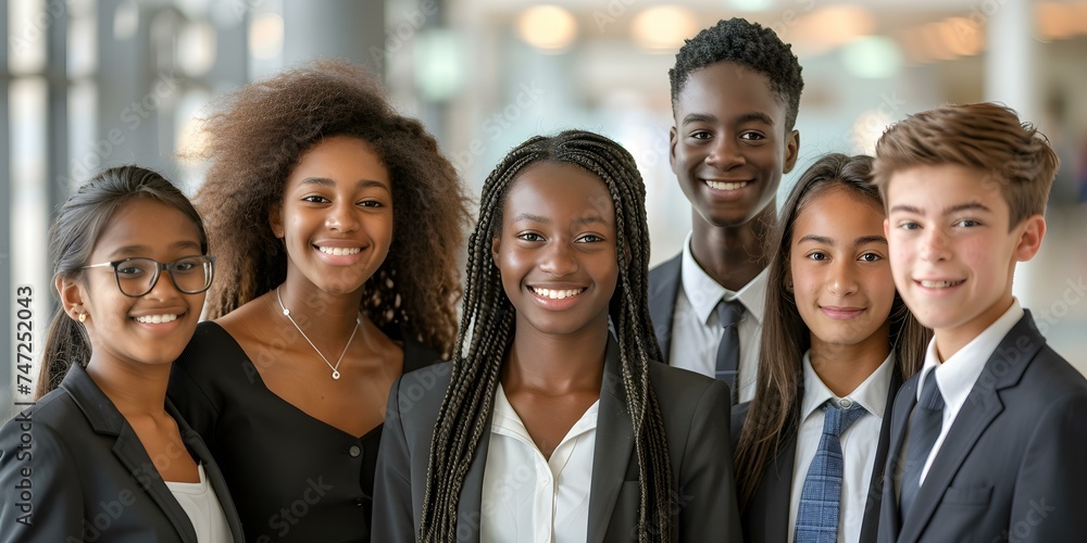 Portrait of young black teacher and diverse high school students ...