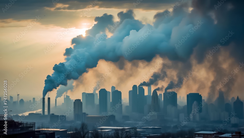 Urban City Air Pollution. Greenhouse Gases. Urban Area With Visible Air ...