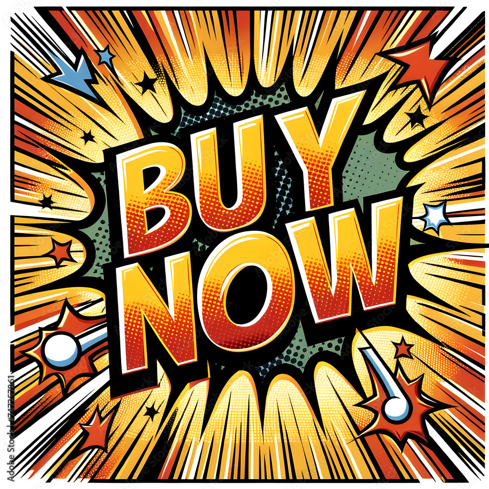Illustration Stock "BUY NOW" prominently displayed in a bold, retro ...