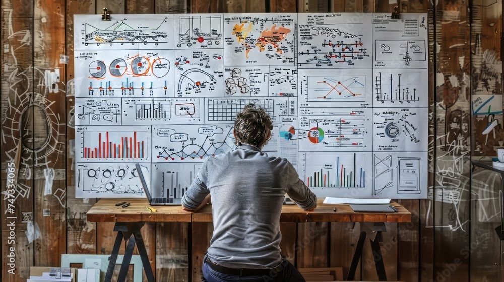 Entrepreneur strategizing with business model canvas chart for ...