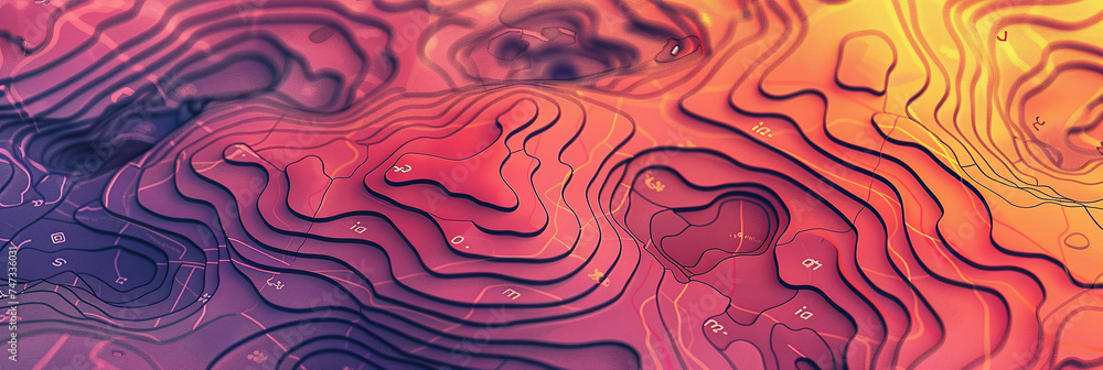 Illustration of a topographic map showing elevation contours and ...