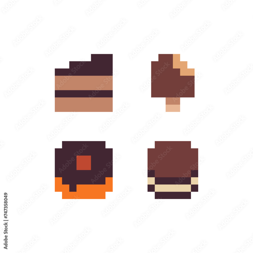 Vector de Stock Cake, bagel, cake and cupcake pixel art icons set ...