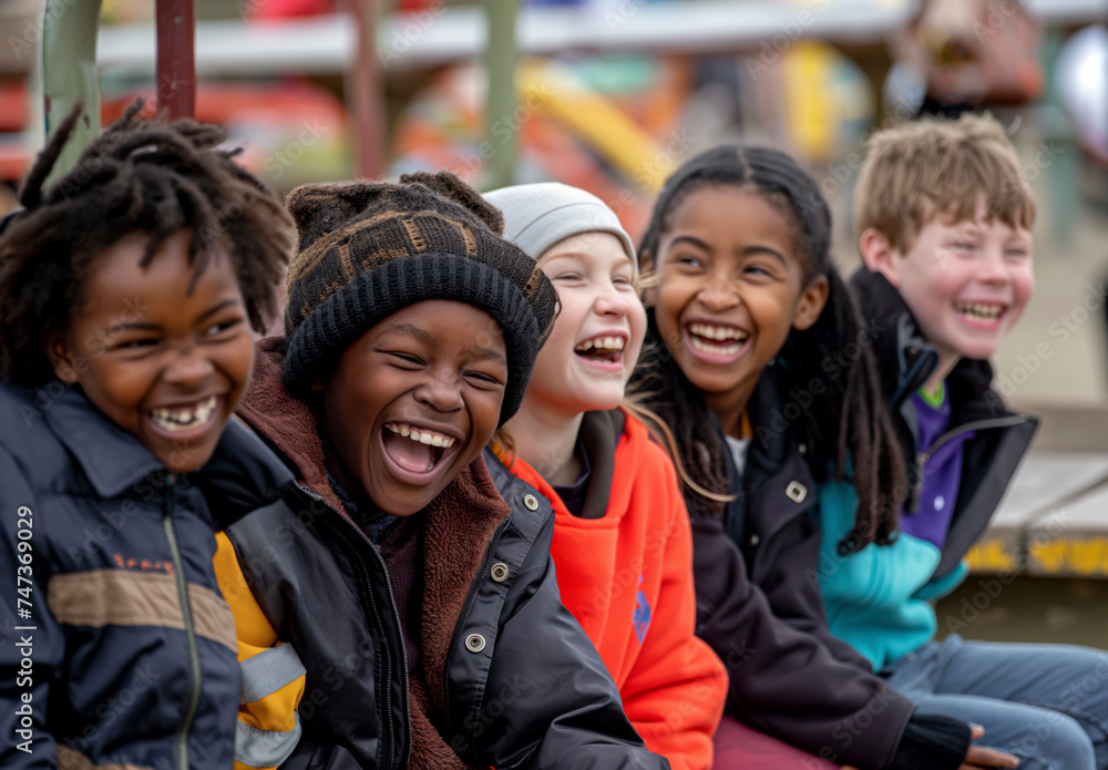 A diverse group of children, various abilities and backgrounds, play ...