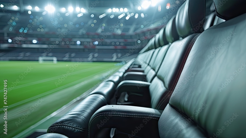 Dynamic view of coach's bench in a bustling football stadium – capture ...
