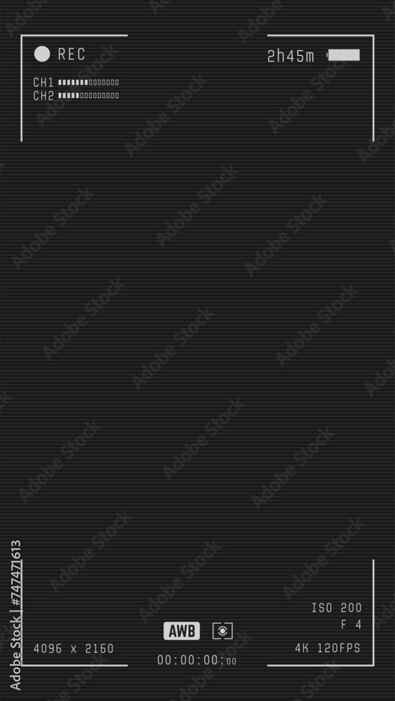 Video camera viewfinder vertical overlay. 16:9 template. Full hd or 4k ...
