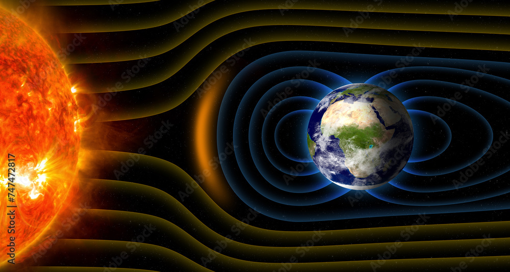 Earth's magnetic field. Magnetosphere or magnetic field around Earth ...