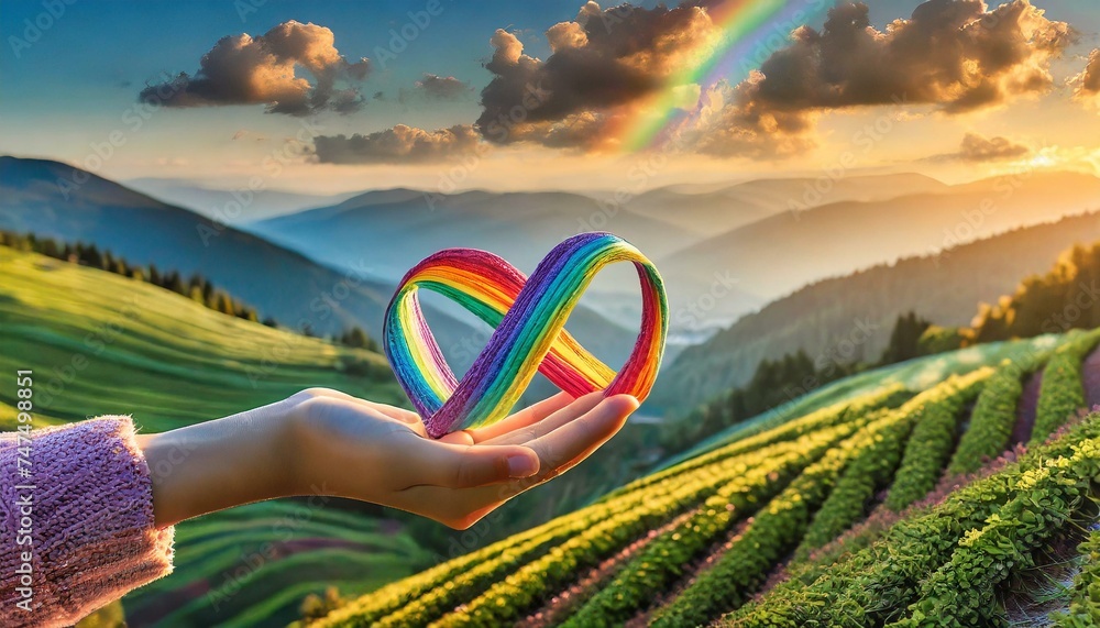 Autism infinity rainbow symbol sign in kid hand. World autism awareness ...