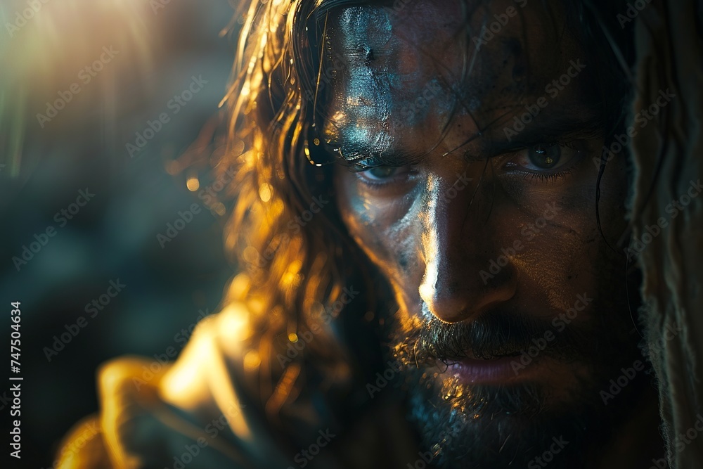 Witness Jesus standing on a high cliff, torn between earthly desires ...