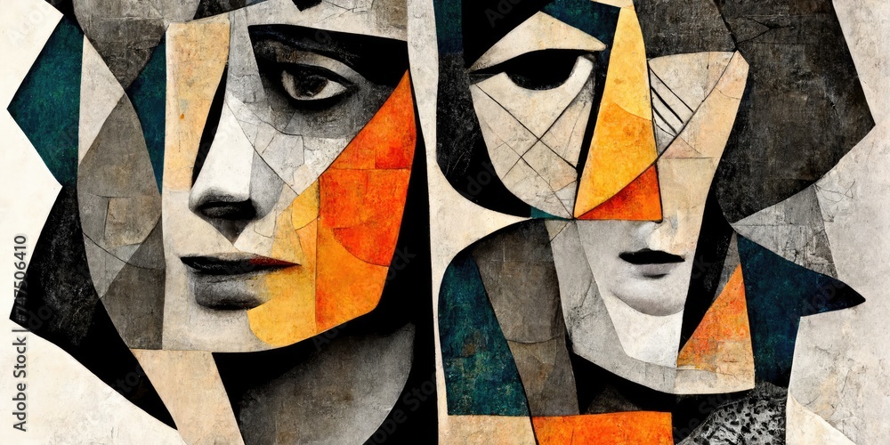 Generative AI, Faces collage abstract black and white background ...