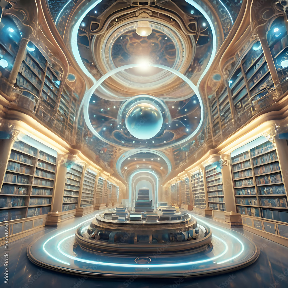 virtual view of golden-blue Akashi library extraterrestrial magical ...