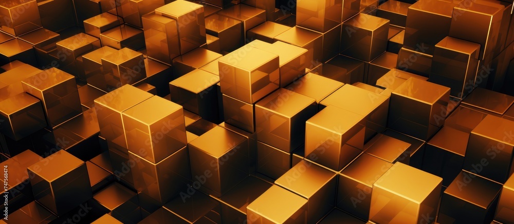 Illustration Stock A cluster of gold-colored cubes stacked neatly on ...