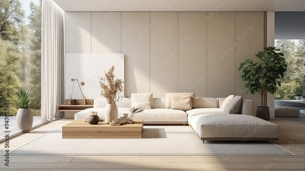 Zdjęcie bez tantiem: Nowoczesny jasny salon w bieli z przeszklonymi ...