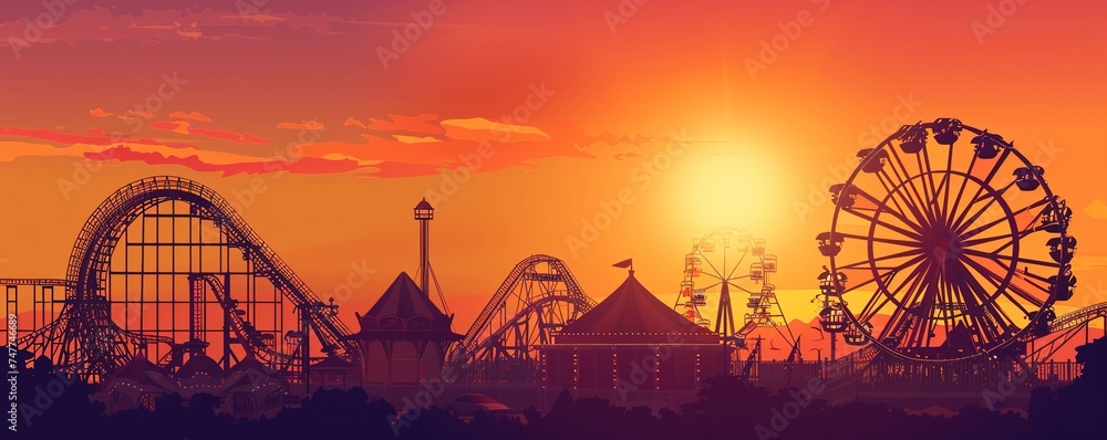 Vector background of amusement park. Poster design invitation of the ...