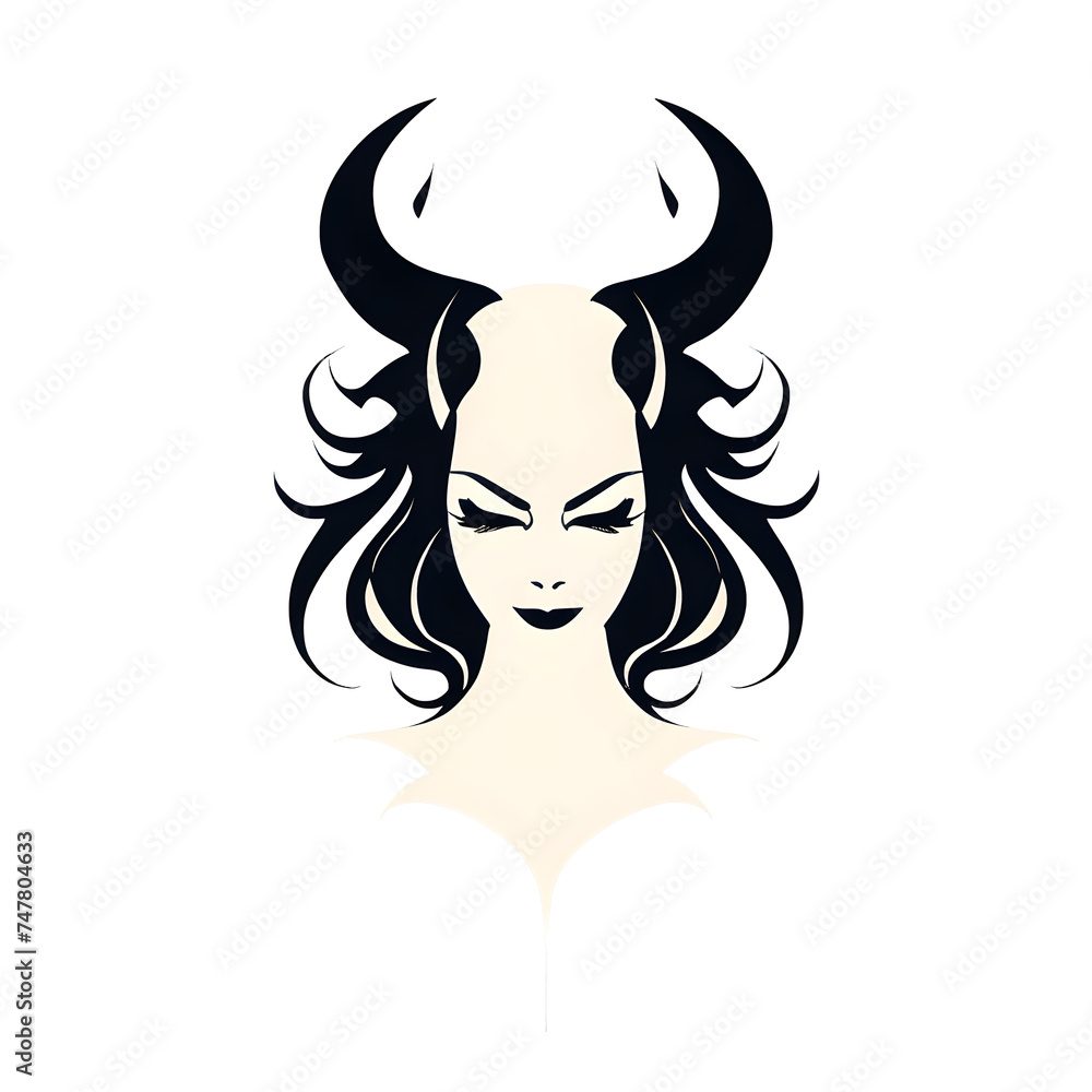 Horned female demon head logo with transparent background. Isolated ...