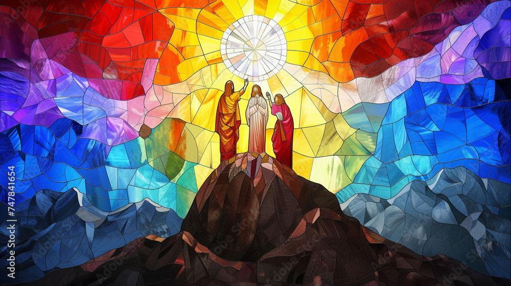 Illustrate the Transfiguration of Jesus on the mountain with Moses and ...