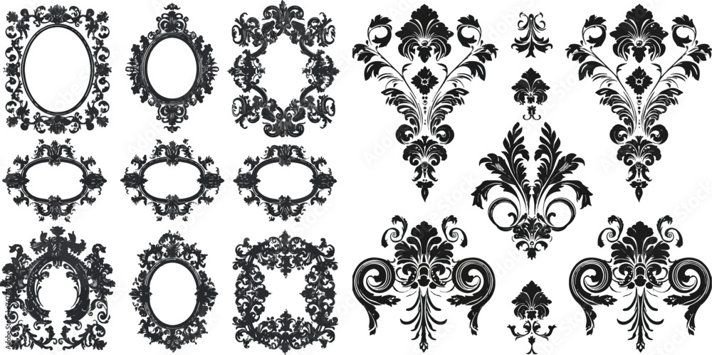 Vector Set of Baroque Frame Silhouettes Stock Vector | Adobe Stock