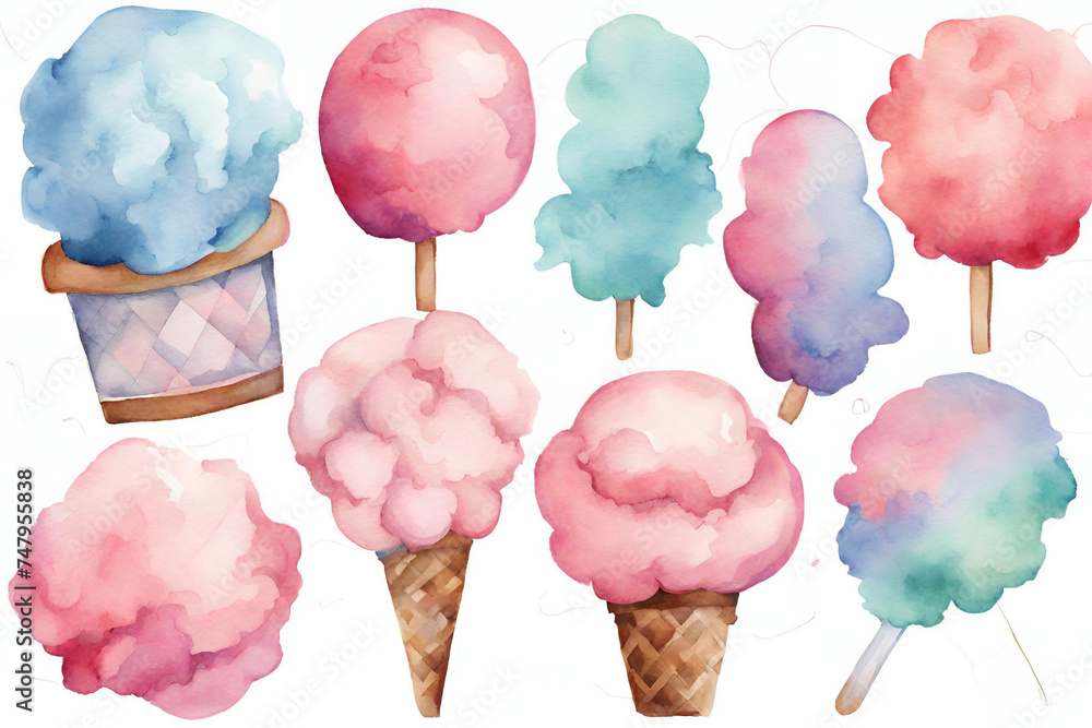 Cotton candy, watercolor clipart illustration Stock Photo | Adobe Stock