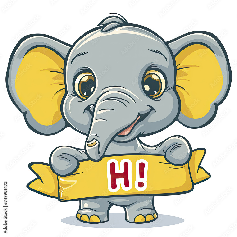 Elephant Holding Hi Banner Cartoon, Isolated Transparent Background ...