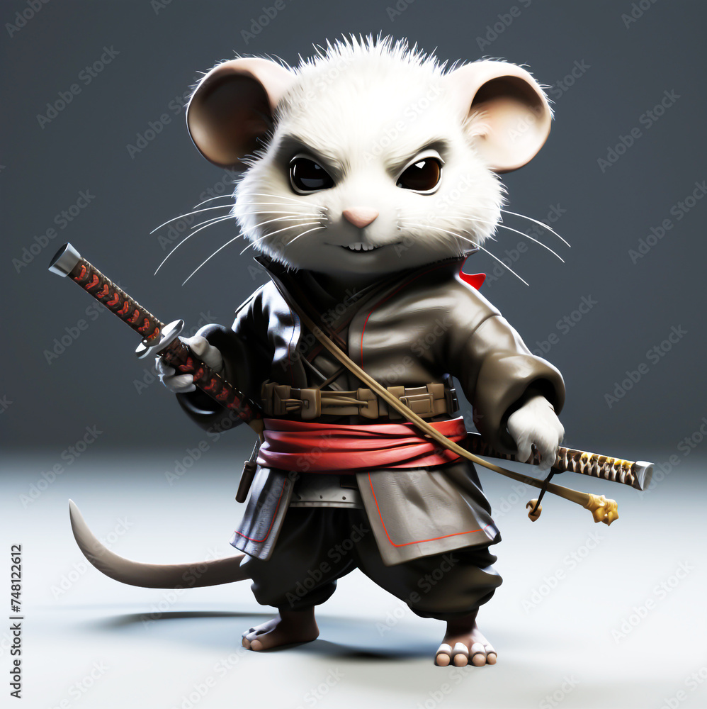 Cartoon image of a ninja mouse Samurai with 3D style. Suitable for ...