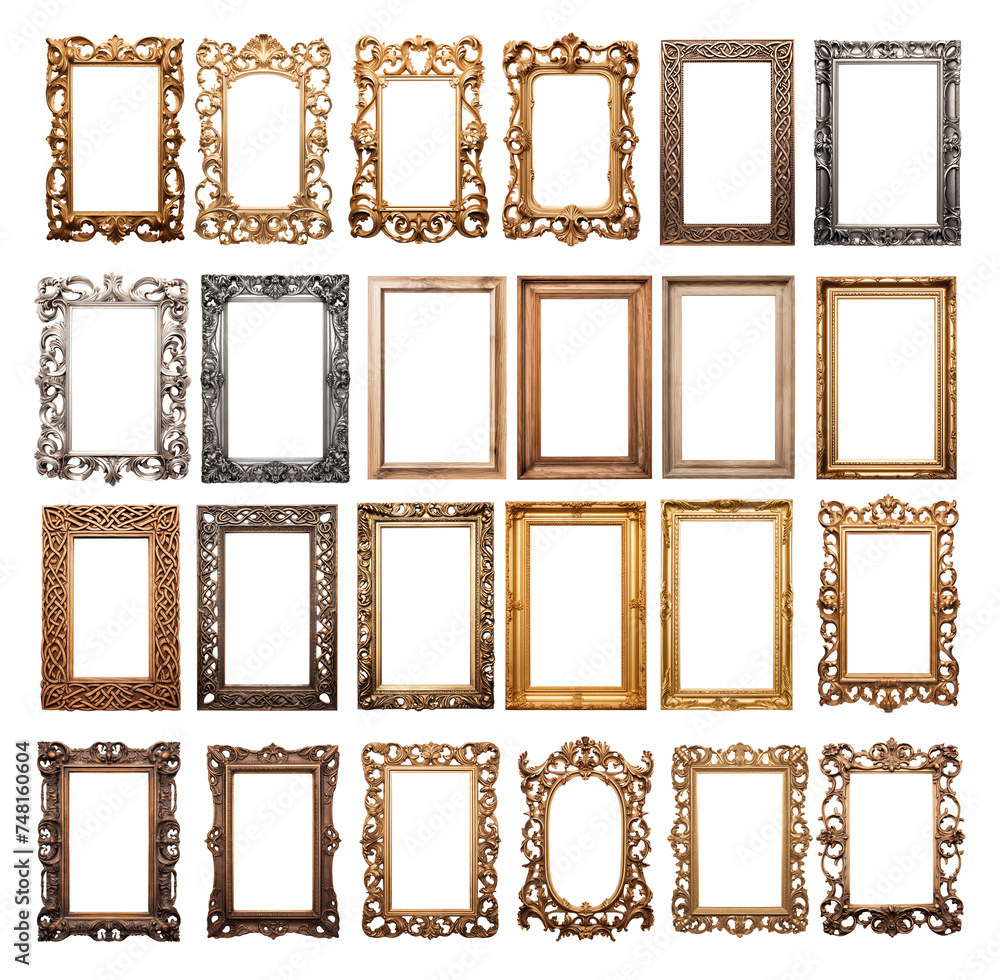 set of frames. mega pack of various frames of different styles, eras and materials. Transparent ...