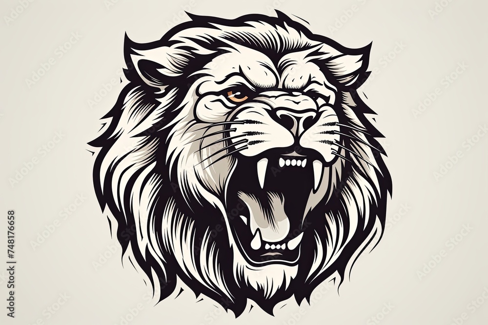 Roaring lion head icon sticker clipart illustration and esports mascot ...