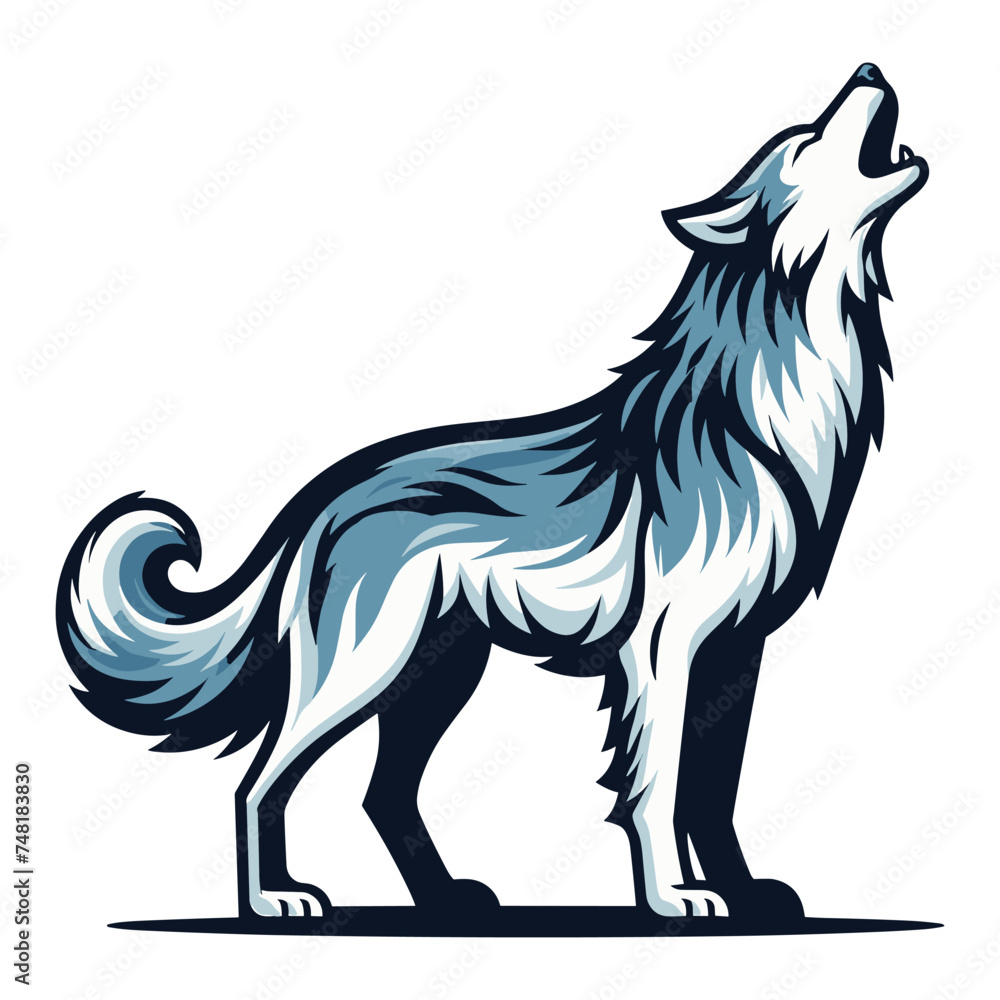 Wild howling wolf dog full body design vector illustration, animal ...