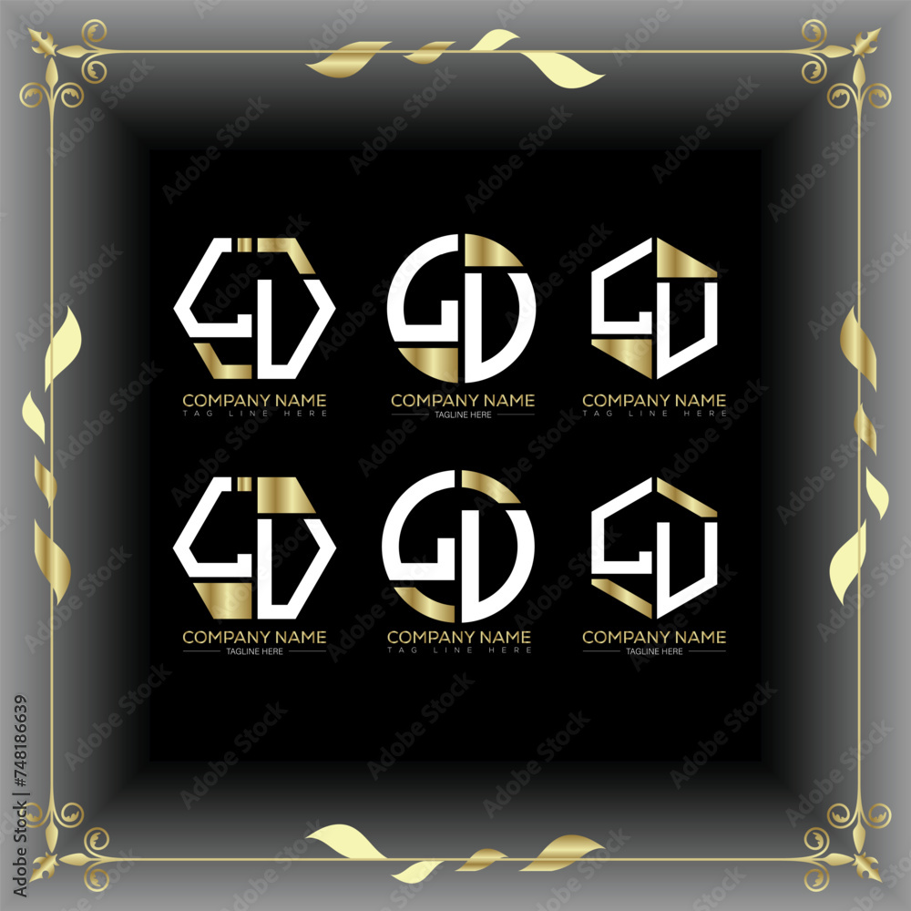 LU letter luxury logo set design.LU monogram polygonal and circle shape ...