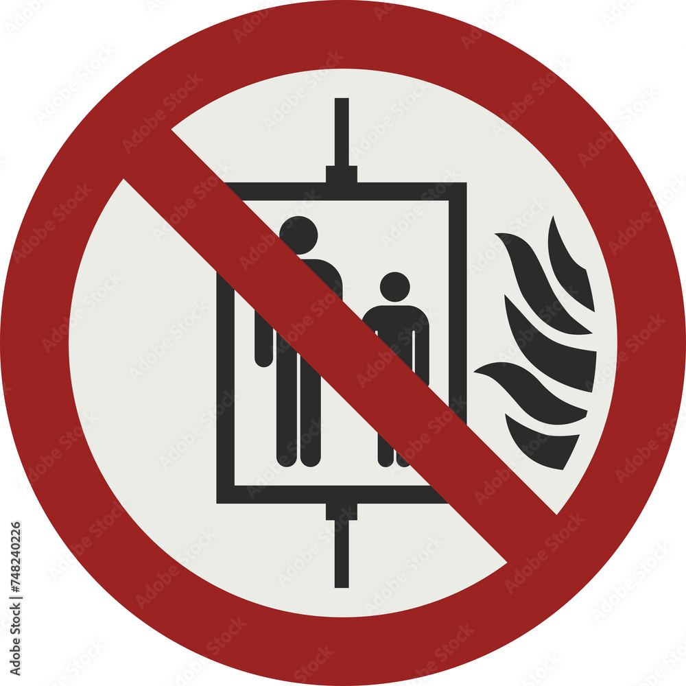 PROHIBITION SIGN PICTOGRAM, Do not use lift in the event of fire ISO ...