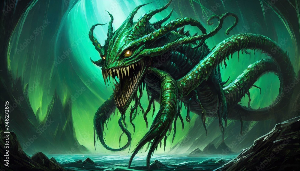 Eldritch Horror: Tentacled Monster in Emerald Green and Ebony ...