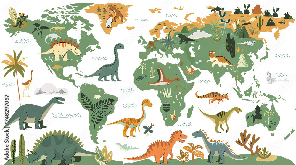Dinosaur World Map: Educational Map for Exploring the World of ...