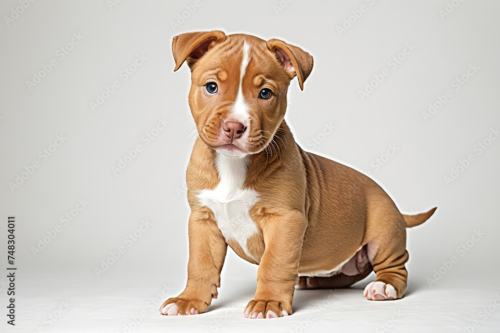 Studio portrait of adorable red nose pitbull puppy sitting and looking ...