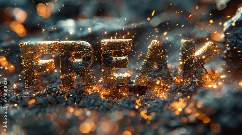 Golden Freak Logo Explosion in Bold Helvetica Font Generative AI Stock ...