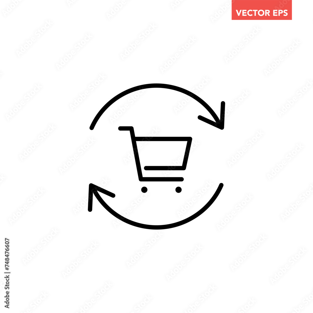 Black single return cart line icon, simple refresh shopping flat design ...