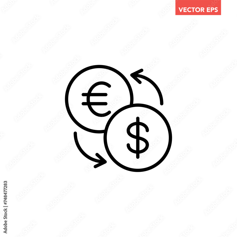 Single black currency exchange line icon, simple money transfer flat ...