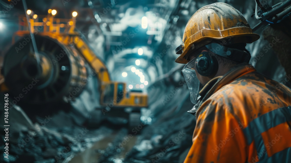 Engineers and workers wearing security guards work in underground ...