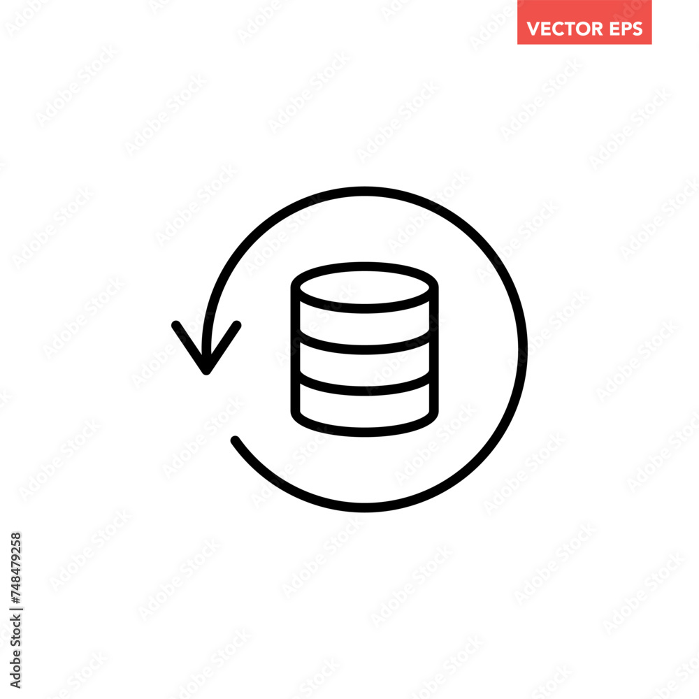 Black single database restore line icon, simple net data update flow ...