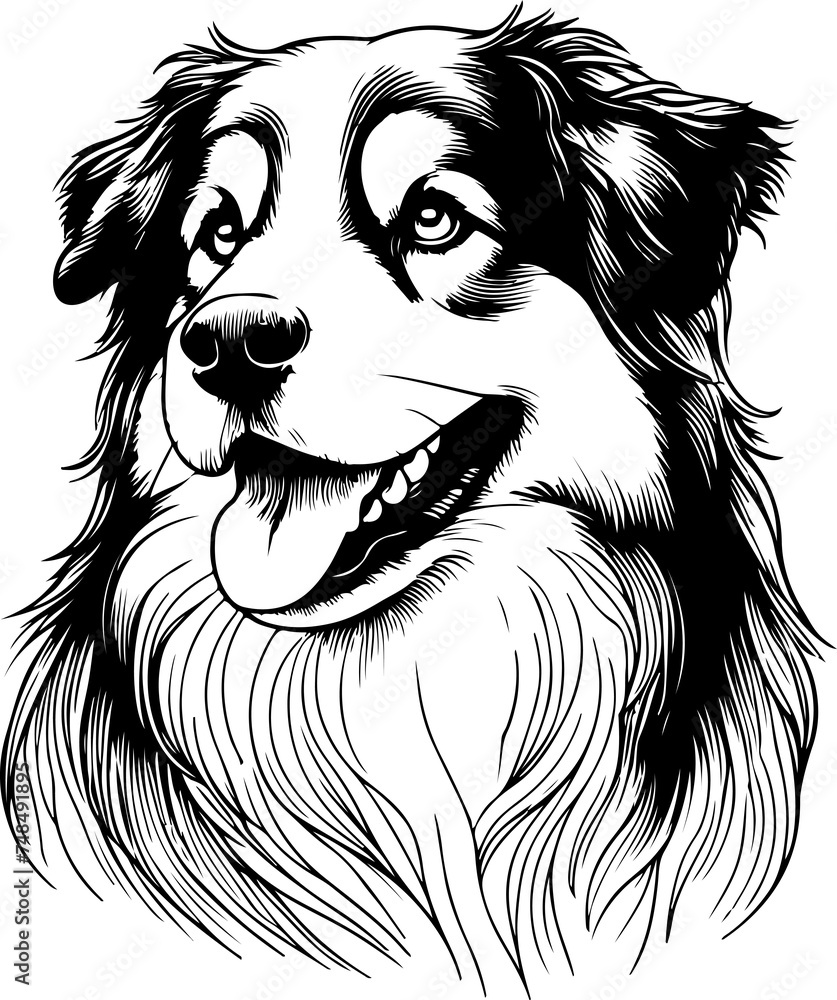 australian shepherd dog pet portrait in line art or stencil art ...