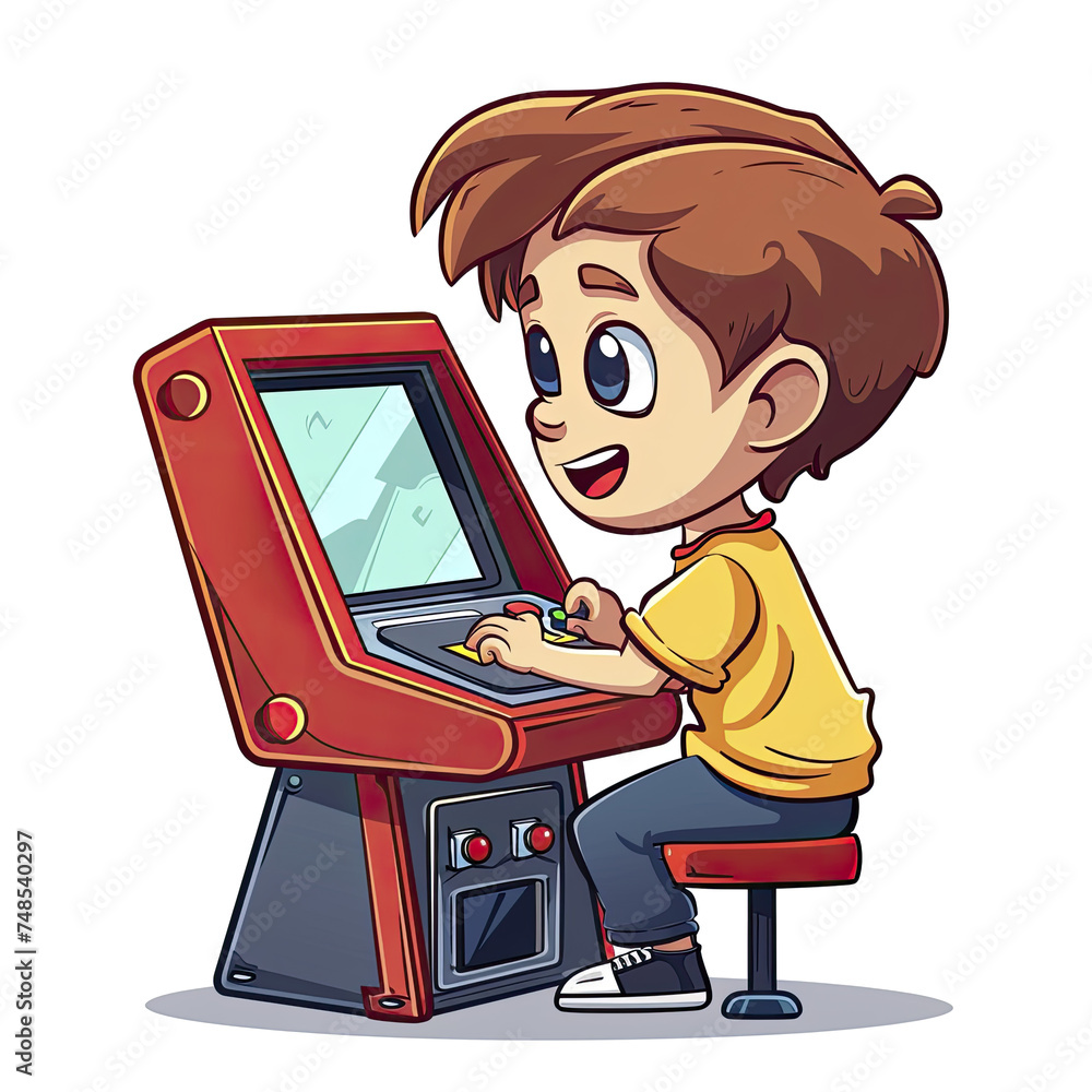 Boy Playing Arcade Machine Game Cartoon, Isolated Transparent ...
