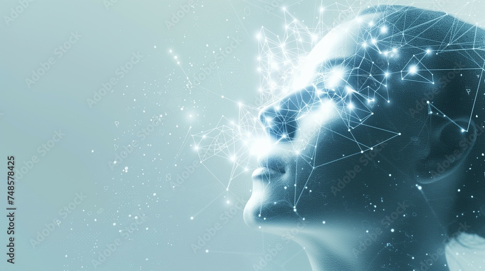 Mind map with a human head in the center. Point cloud ideas radiate ...