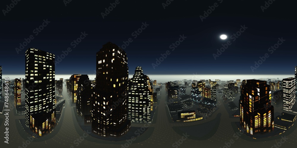 Panpanorama of the night city, HDRI, environment map, Round panorama ...