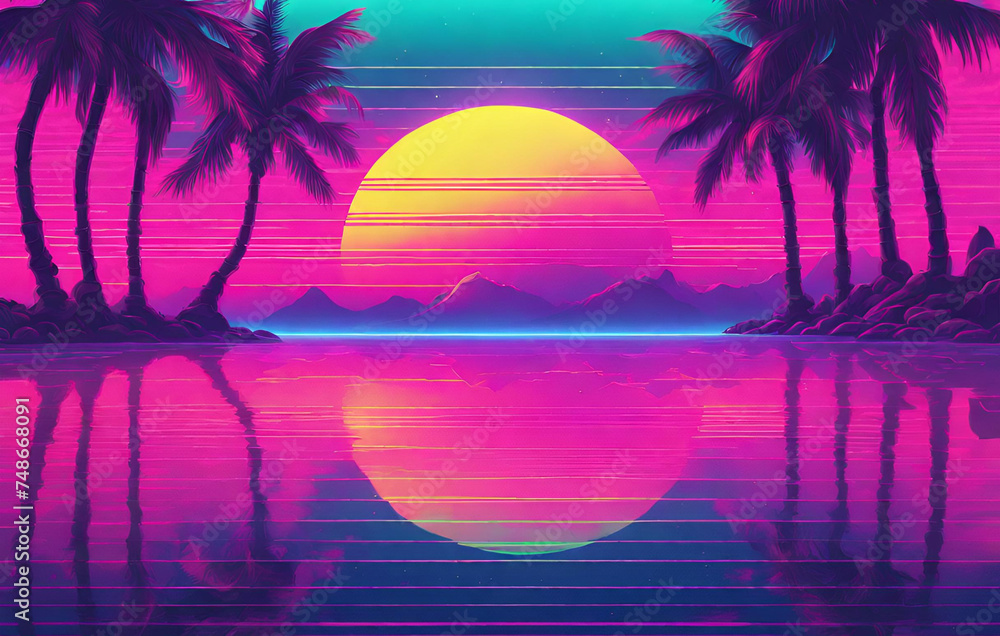 Captivating scene blending elements of vaporwave cyberpunk and ...