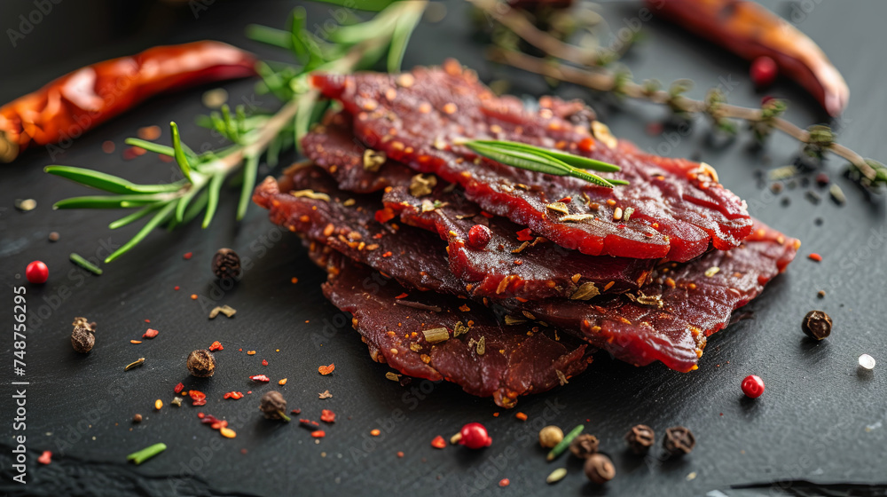 Стокова ілюстрація Jerky is strips of lean trimmed meat that have been ...