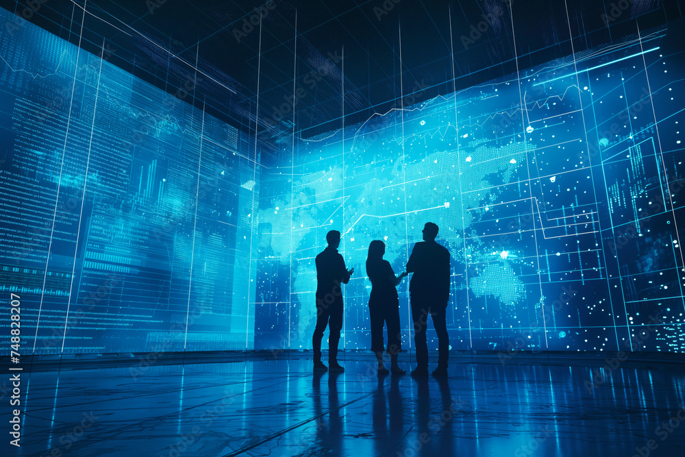 business chart and graph of men looking monitors trading and ...