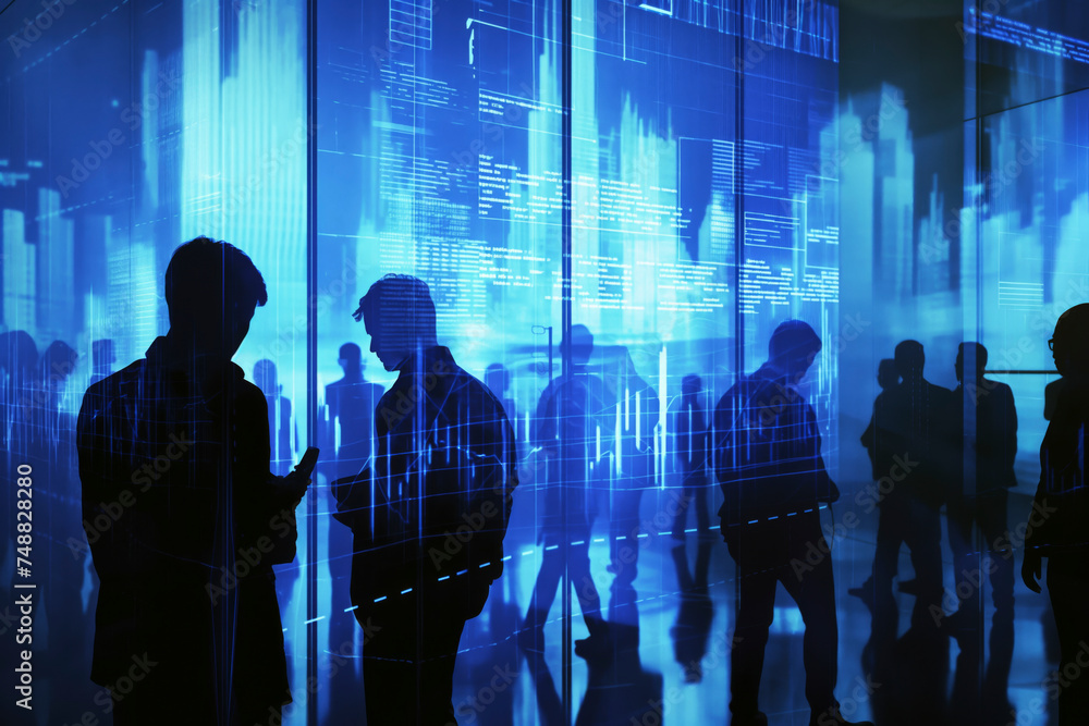 business chart and graph of men looking monitors trading and ...