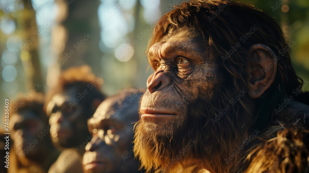 Illustration of early homonid ape / man Homo habilis, homo erectus or ...
