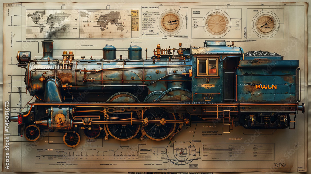 Stock-Illustration „a construction blueprint in an exploded schematic ...